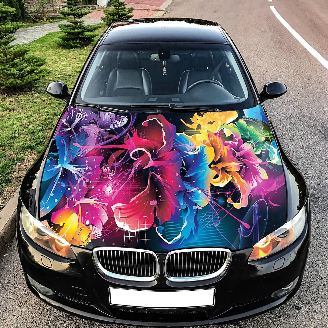 Abstract Flowers Car Hood Wrap, Car Hood Decal, Car Hood Sticker, Hood ...