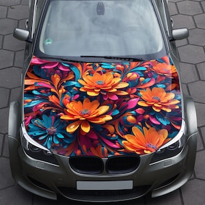 Abstract Flowers Car Hood Wrap, Car Hood Decal, Car Hood Sticker, Hood ...