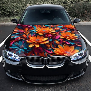Abstract Flowers Car Hood Wrap, Car Hood Decal, Car Hood Sticker, Hood ...
