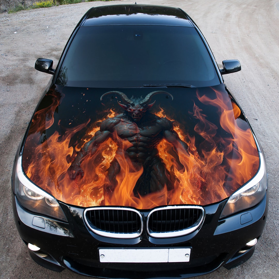 Evil Demon Fire Car Hood Wrap, Car Hood Decal, Truck Hood Wrap, Car ...