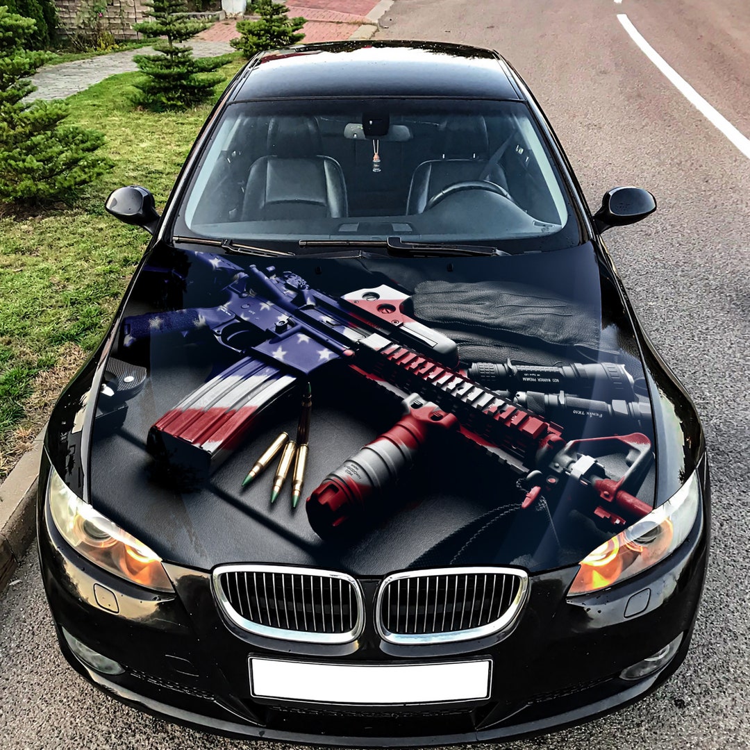 Weapon American Flag Car Hood Wrap, Car Hood Decal, Car Hood Sticker ...