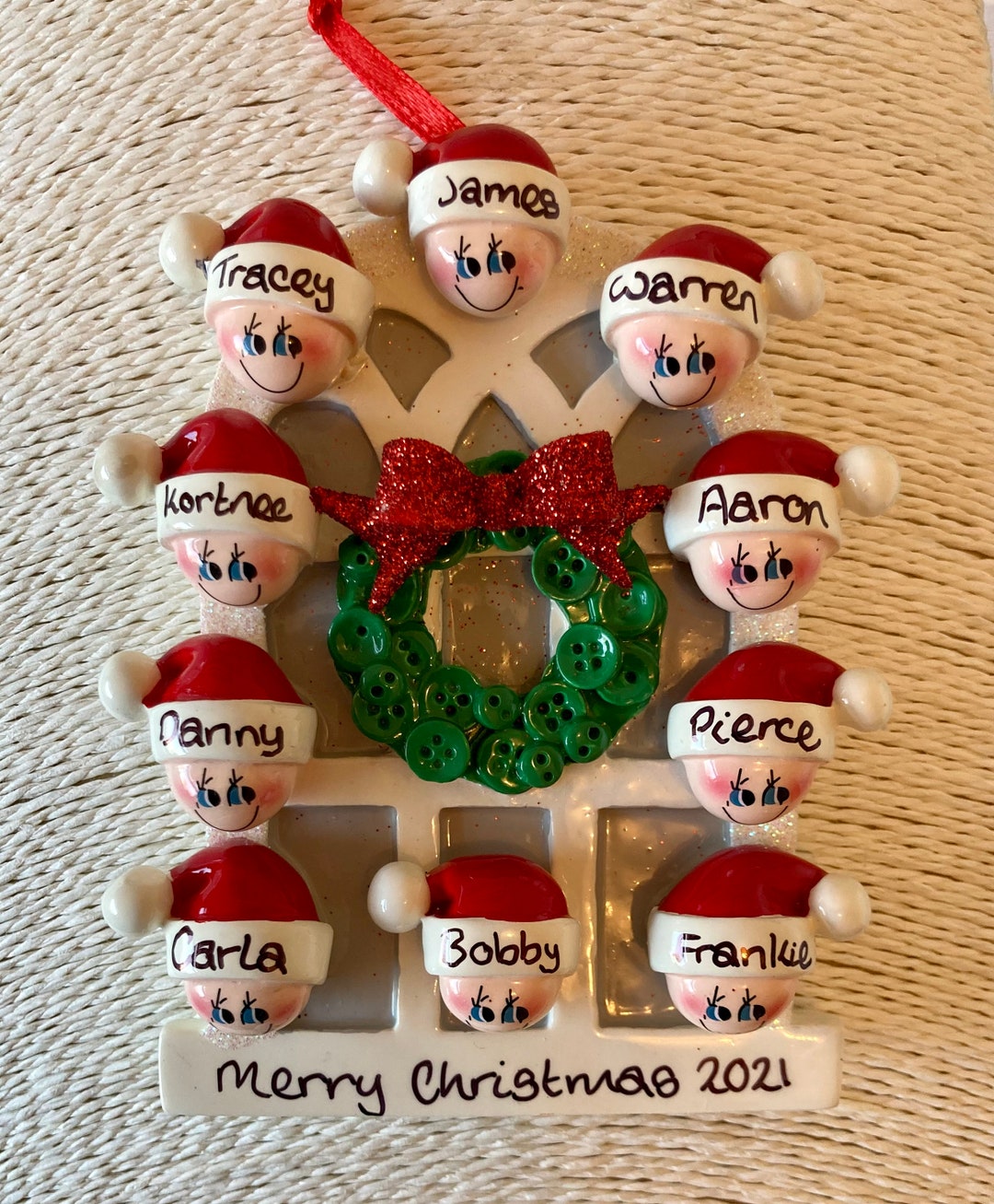 Personalised Family of 10 Ten Button Window Wreath Christmas - Etsy