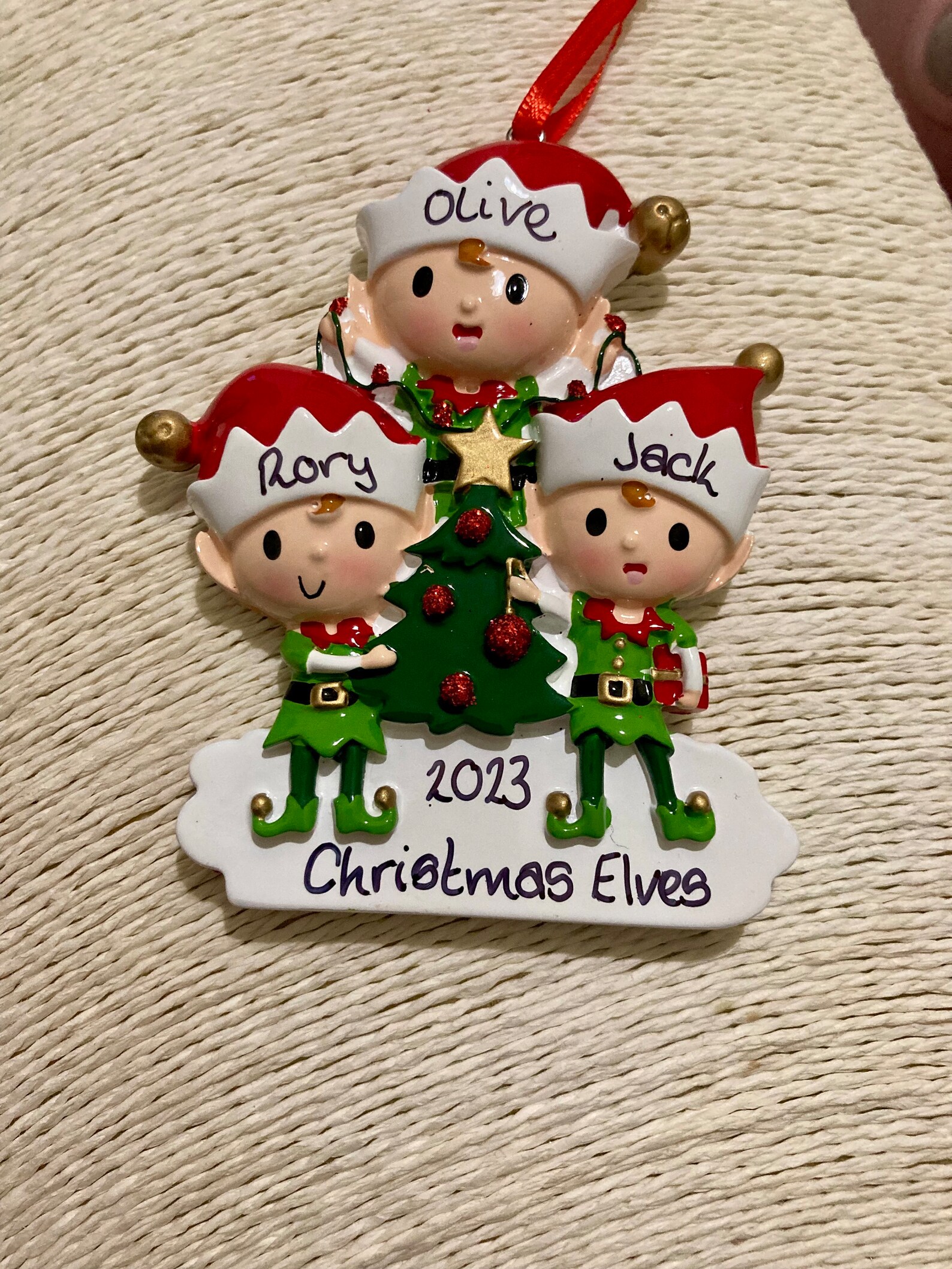 Personalised Family of Three Elves Elf Decorating the Christmas Tree ...