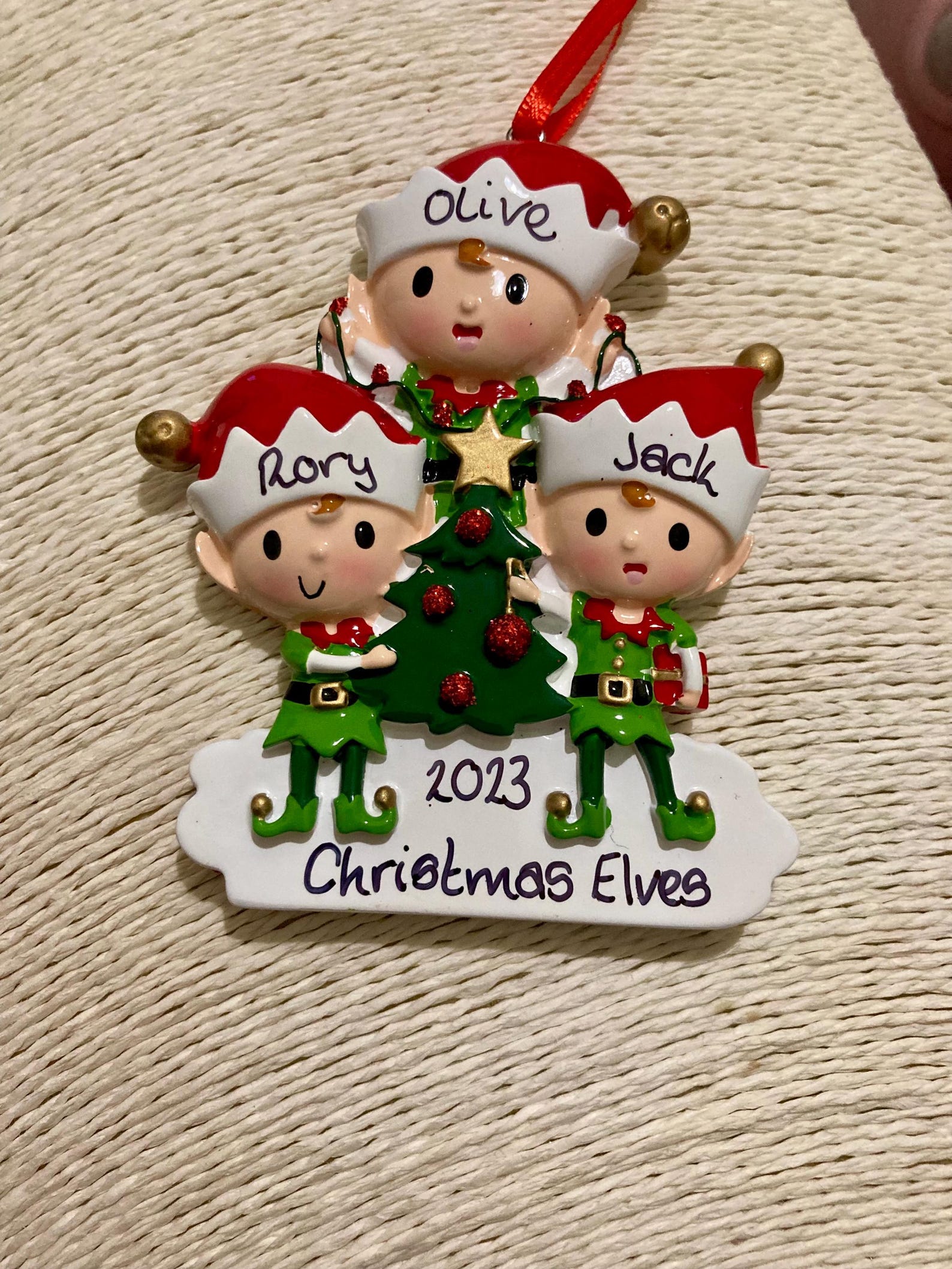 Personalised Family of Three Elves Elf Decorating the Christmas Tree ...