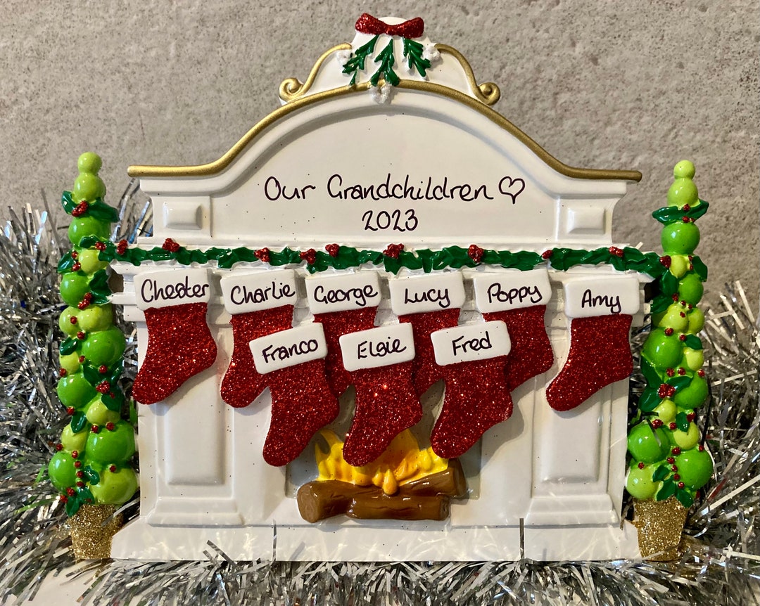 Personalised Family of 9 Stockings Over the Fire Christmas Mantle Table ...