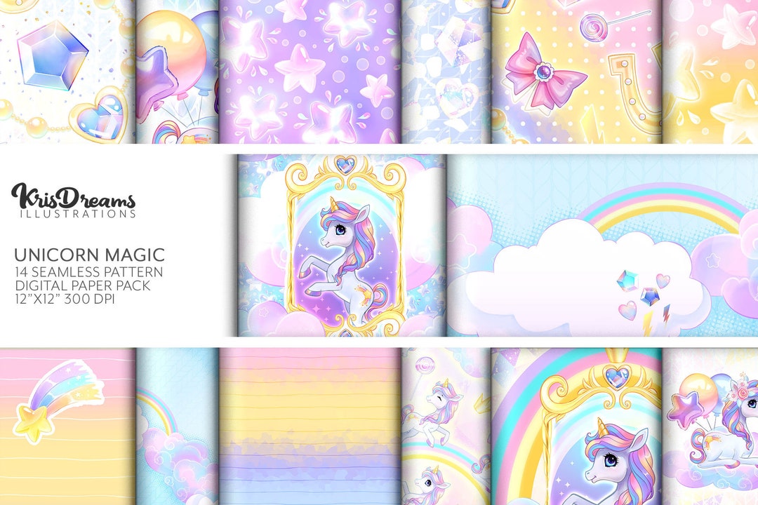 Unicorn Digital Paper Seamless Pattern Instant Download, Commercial Use ...