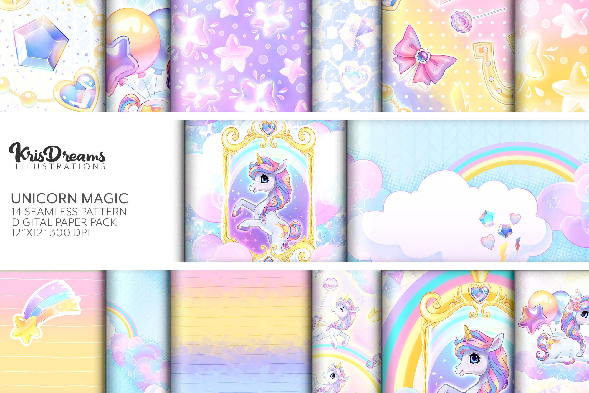 Unicorn Digital Paper Seamless Pattern Instant Download, Commercial Use ...