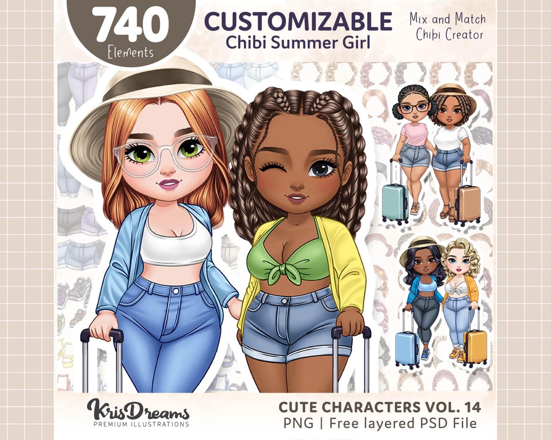 Plus Size Custom Character Creator – Curvy Girl Clipart Kit PNG PSD ...