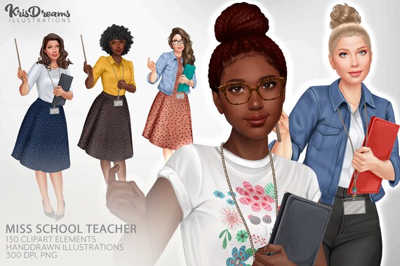 Teacher Clipart Back to School Fashion Girls Clipart | Etsy