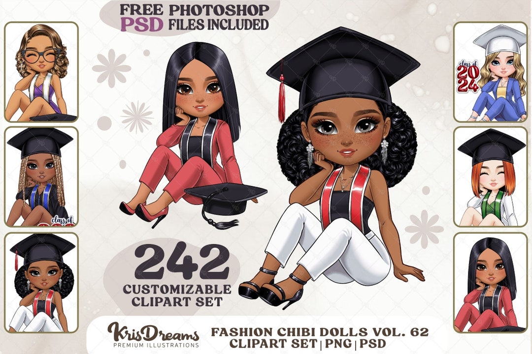 Graduation Girls Customizable Clipart: Chibi Students Graduation Gown ...