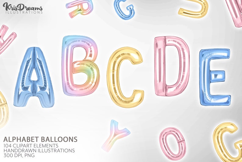 Alphabet Balloon Clip Art, Handdrawn Clip Art, Party Clipart, Foil ...