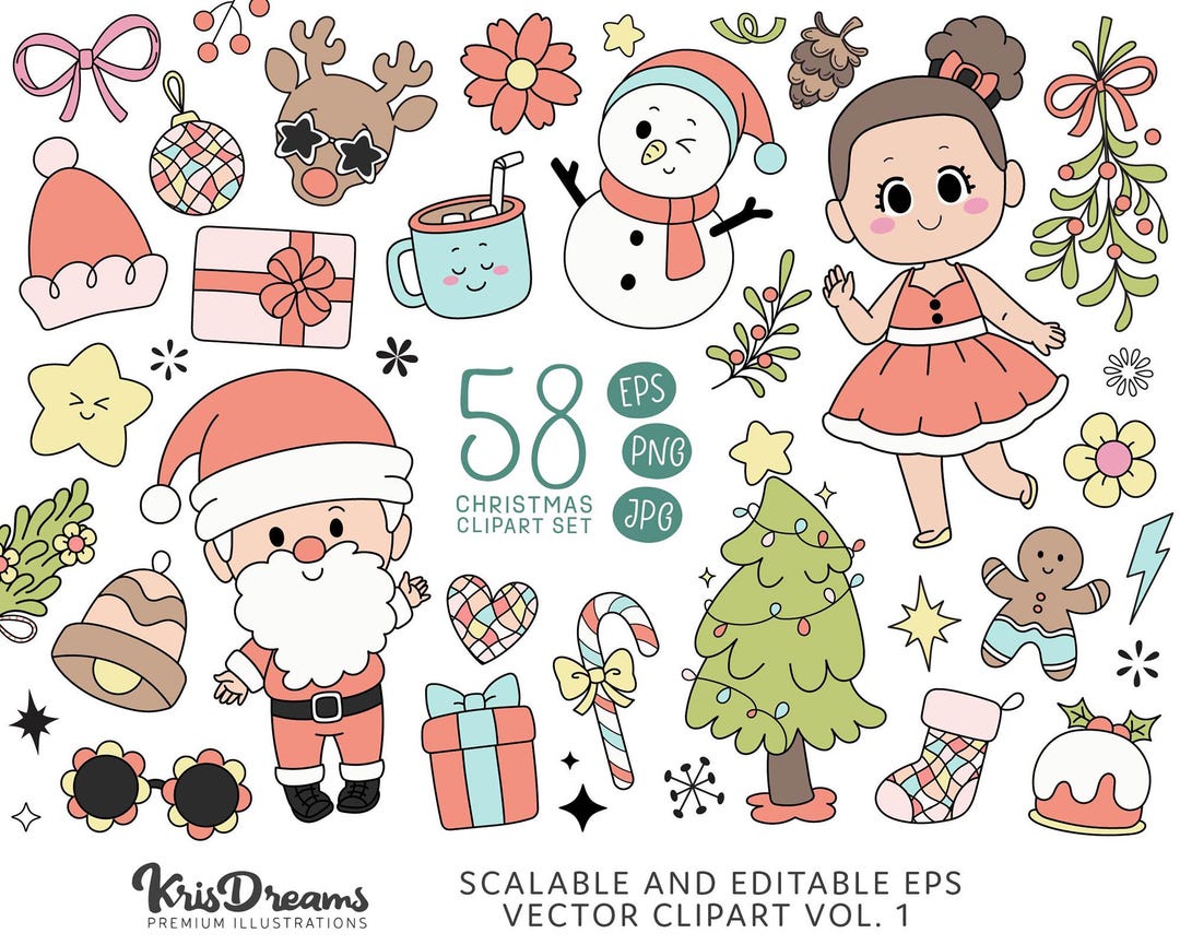 Groovy Retro Christmas Clipart | Cute Clipart | EPS and PNG | Santa ...