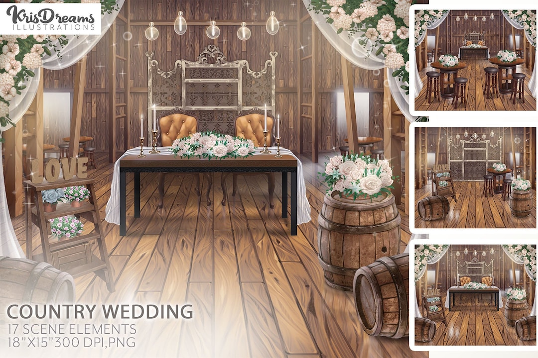 Country Wedding, Wedding Scene, Wedding Backdrop, Scene Illustration ...