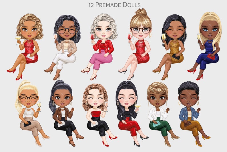 Chibi Best Friends Drinking Cocktail Clipart | Chibi Souls Sisters ...