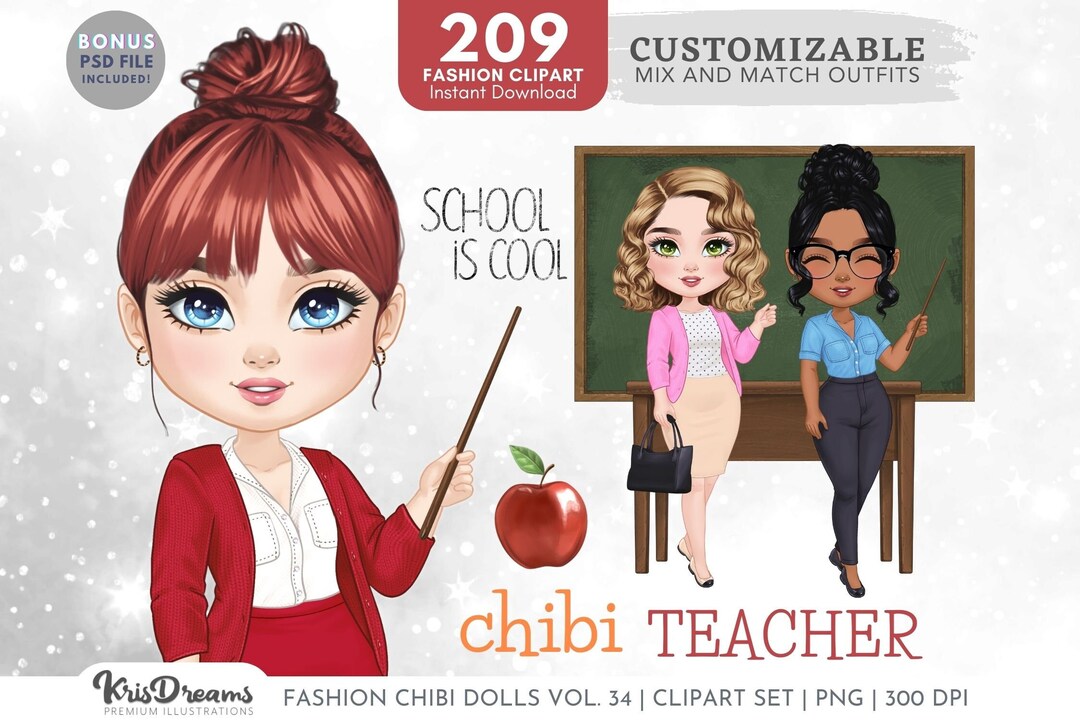 Chibi Cute Teacher Clipart Teacher Clipart PNG Back to - Etsy
