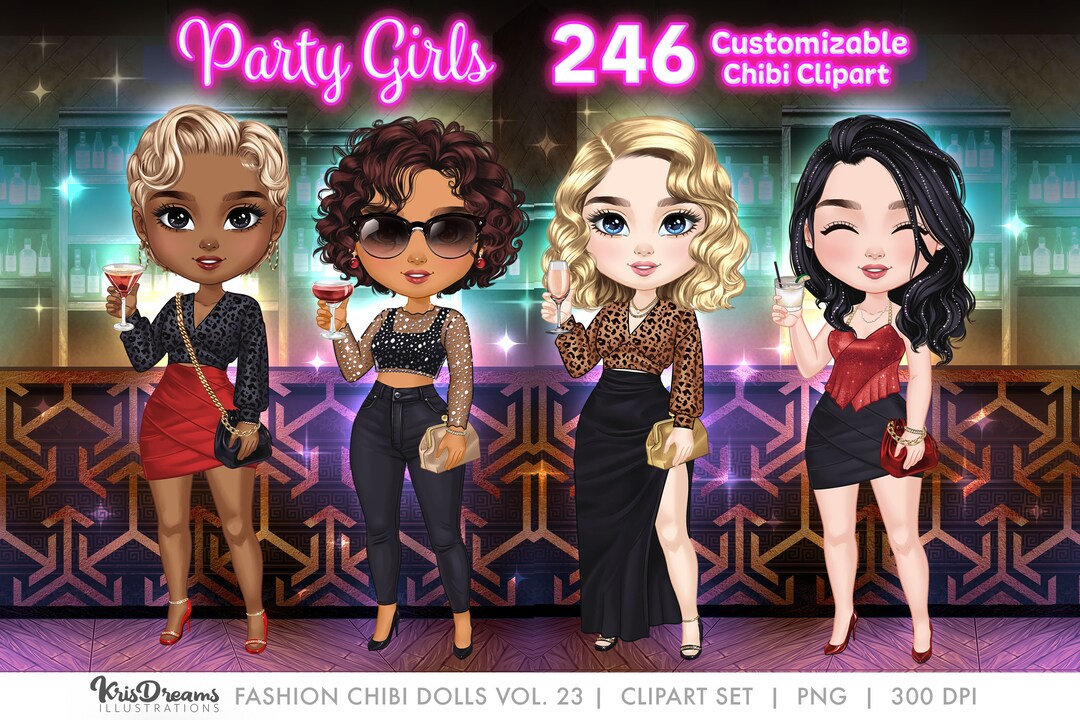 Chibi Best Friends Drinking Cocktail Clipart Chibi Party Girls Sisters ...