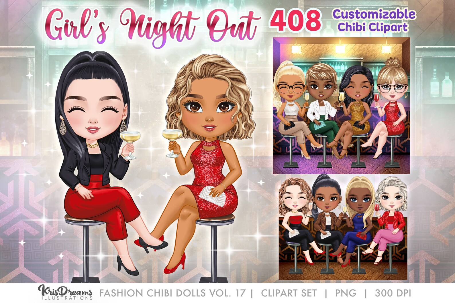 Chibi Best Friends Drinking Cocktail Clipart Chibi Souls - Etsy