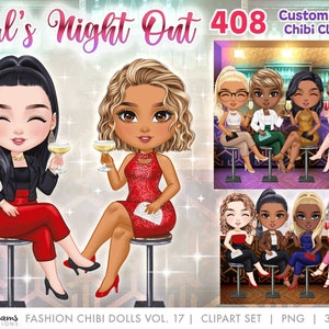 Chibi Best Friends Drinking Cocktail Clipart Chibi Souls - Etsy
