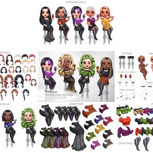 Chibi Customizable Clipart Bundle, Cute Chibi Girls Clipart, Holiday ...