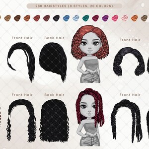 Chibi Hairstyles Add-on, Hair PNG Bundle, Afro Hair, Curly, Front, Back ...