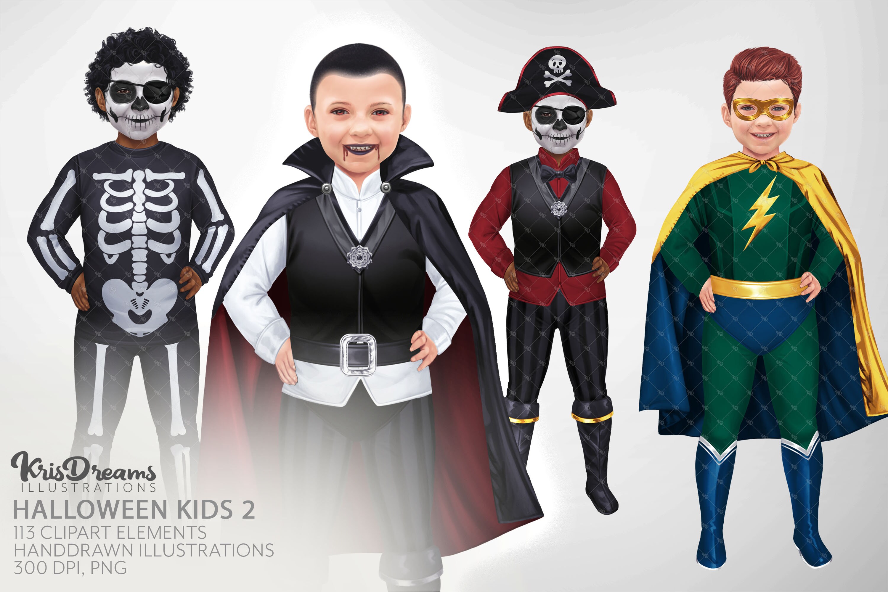 Halloween Clipart Vampire Pirate Superhero Skeleton - Etsy