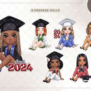 Graduation Girls Customizable Clipart: Chibi Students Graduation Gown ...
