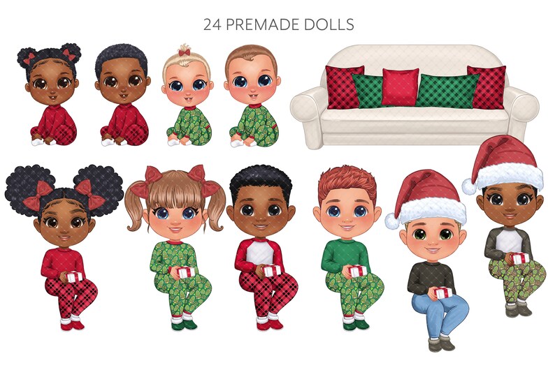 Christmas Family Chibi Clipart, Chibi Children Png, Mom Dad Kids Baby ...