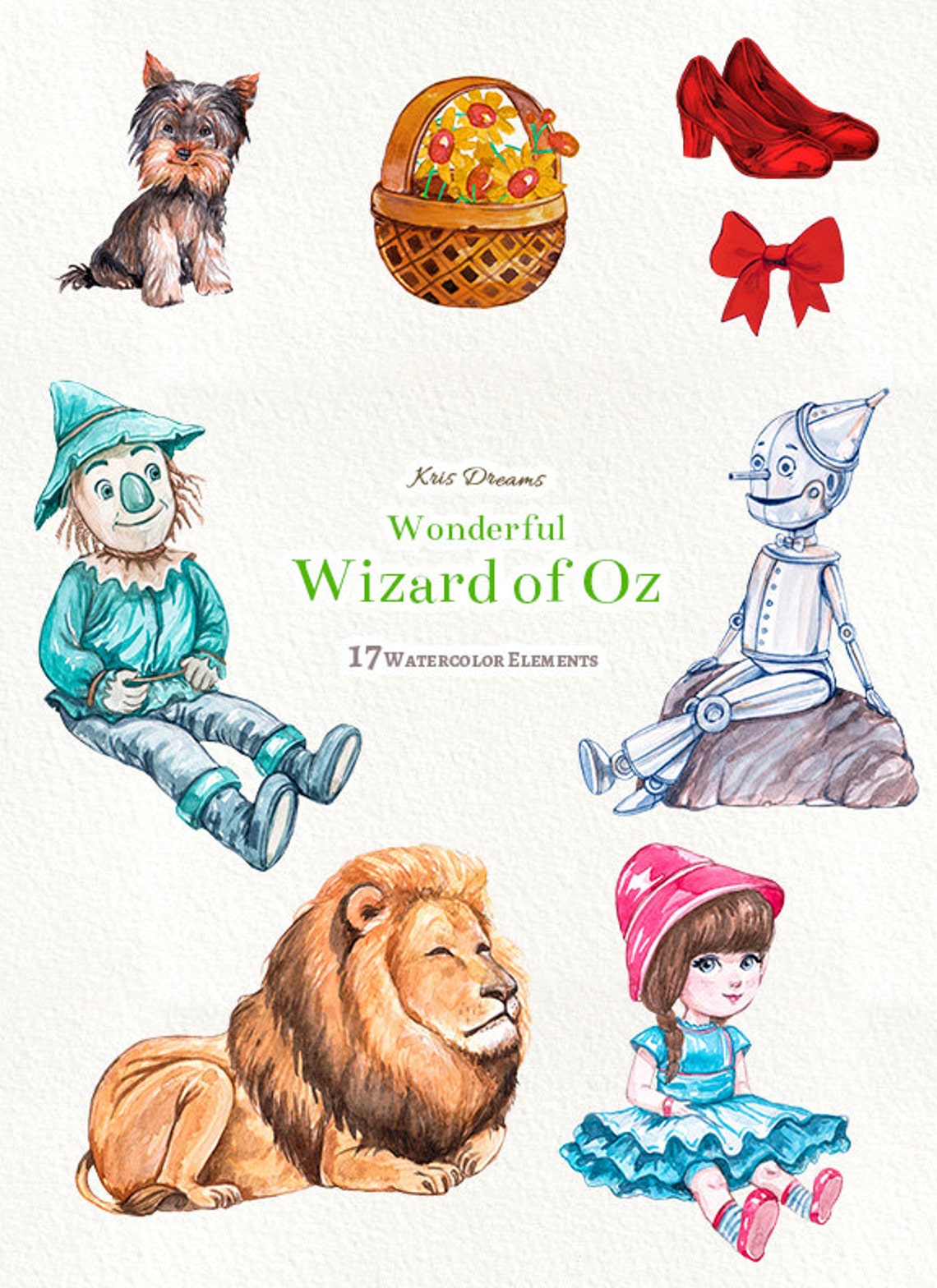 Wizard of Oz Clip Art Set Wizard of Oz Watercolor Dorothy | Etsy