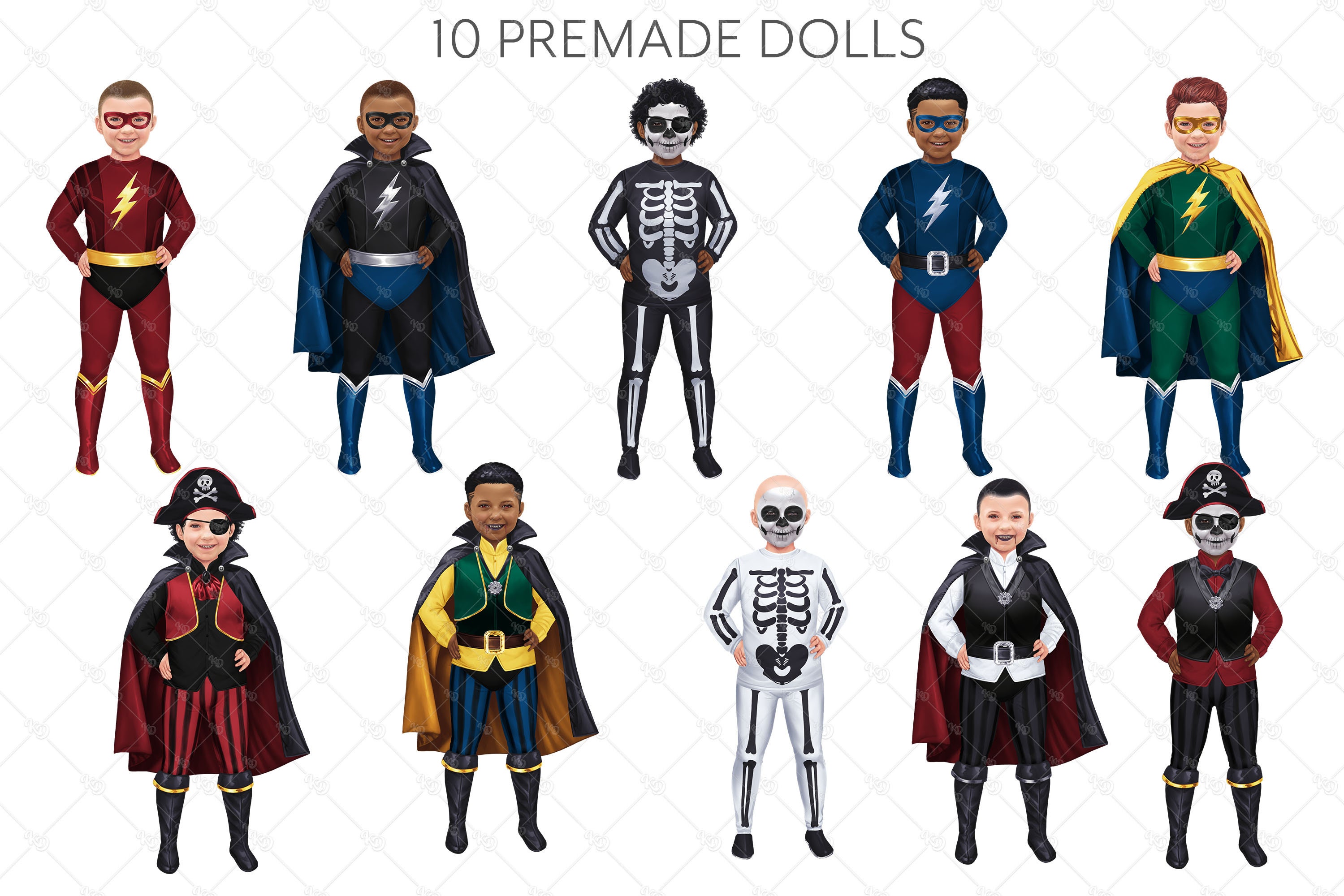 Halloween Clipart Vampire Pirate Superhero Skeleton - Etsy