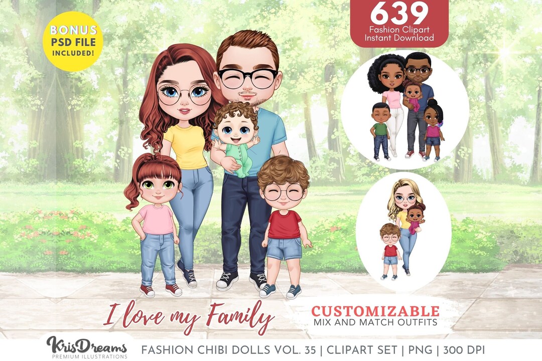 Adorable Chibi Family Clipart Bundle: Including Mom Dad Kids - Etsy ...