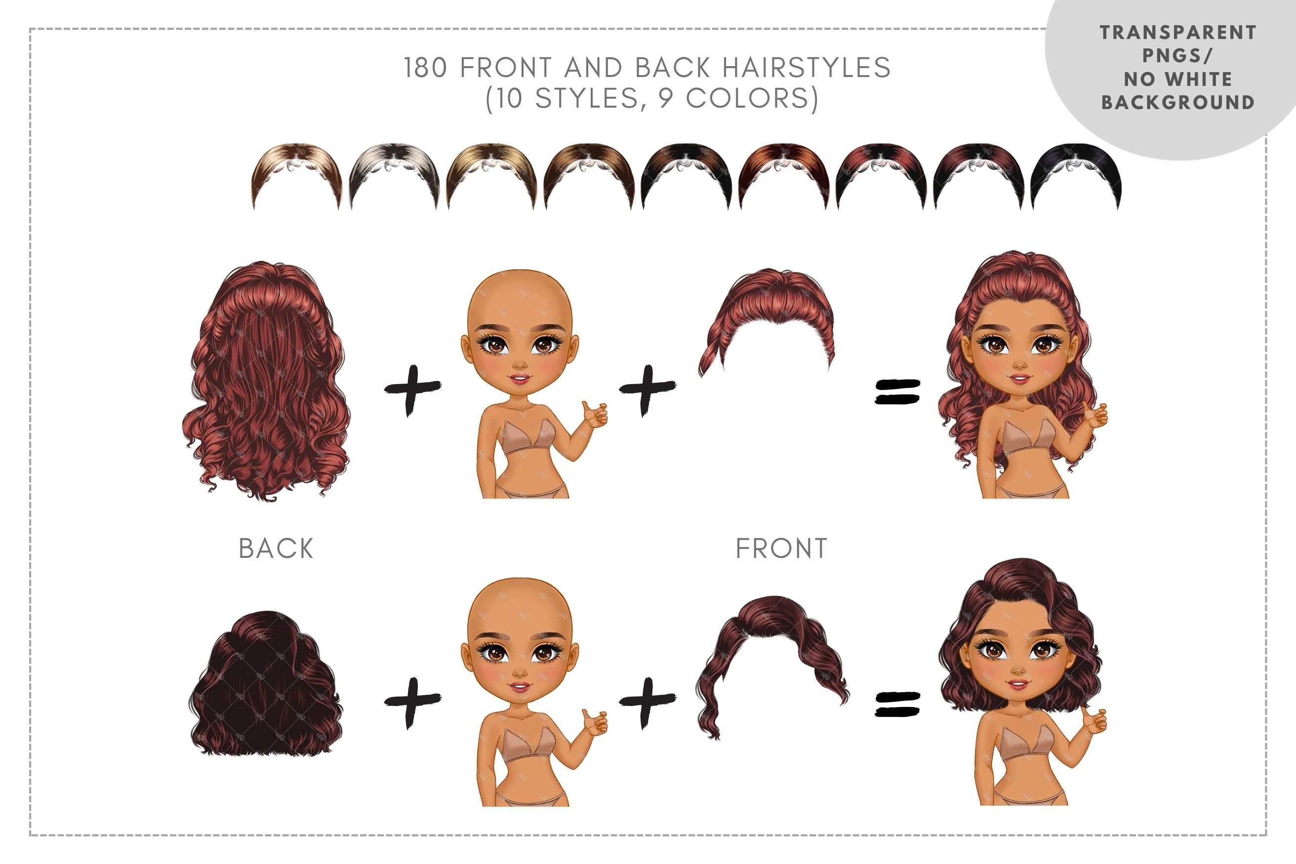 Chibi Hair Add-on, Hair PNG Bundle, Customizable Clipart, Afro Hair ...