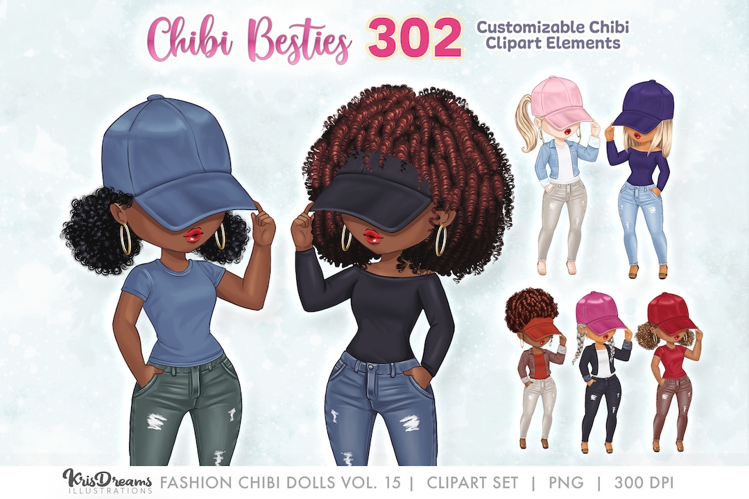 Chibi Best Friends Clipart | Cute Chibi Souls Sisters Wearing Cap ...