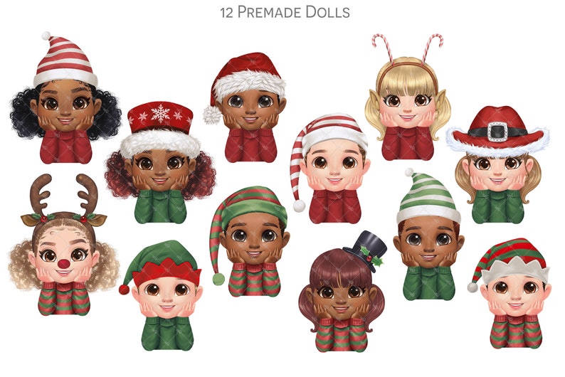 Christmas Hats Clipart, Chibi Children Png, Kids Boys and Girls ...