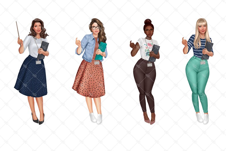 Teacher Clipart Back to School Fashion Girls Clipart | Etsy