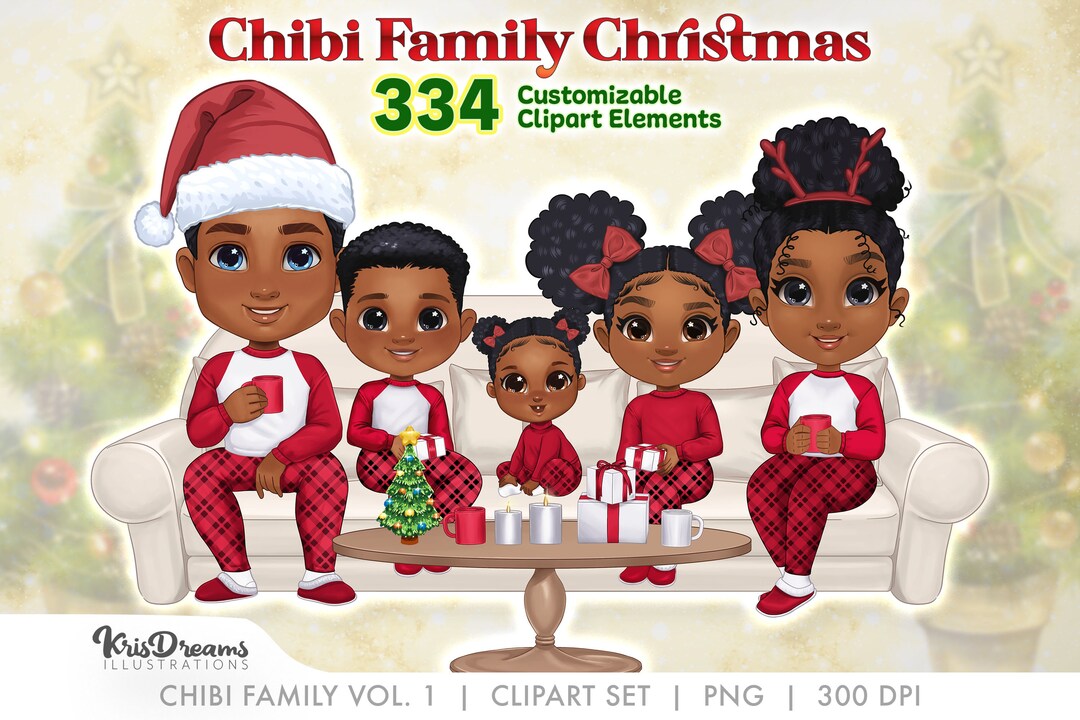 Christmas Family Chibi Clipart, Chibi Children Png, Mom Dad Kids Baby ...