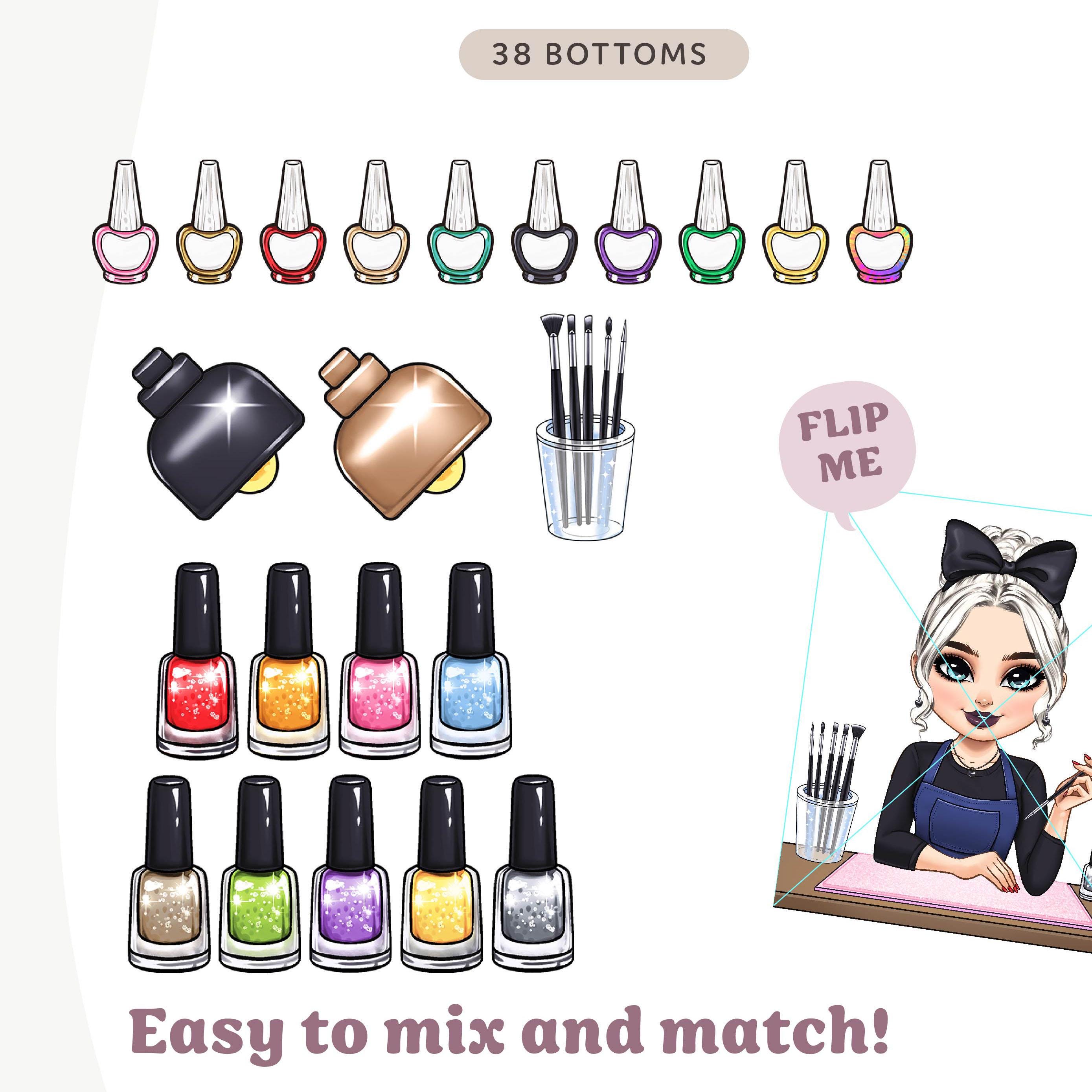 Nail Salon Chibi Clipart - Customizable Nail Art Ladies, Businesswoman ...