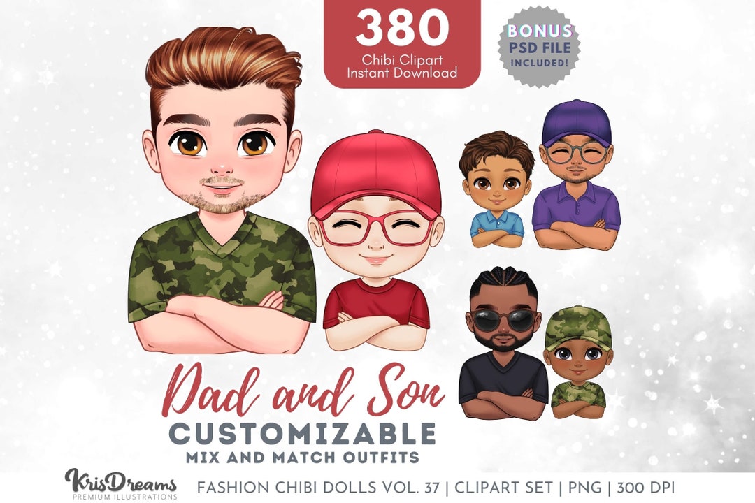 Chibi Style Father and Son Clipart Set for an Adorable Father's Day ...