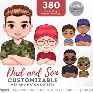 Chibi Style Father and Son Clipart Set for an Adorable Father's Day ...