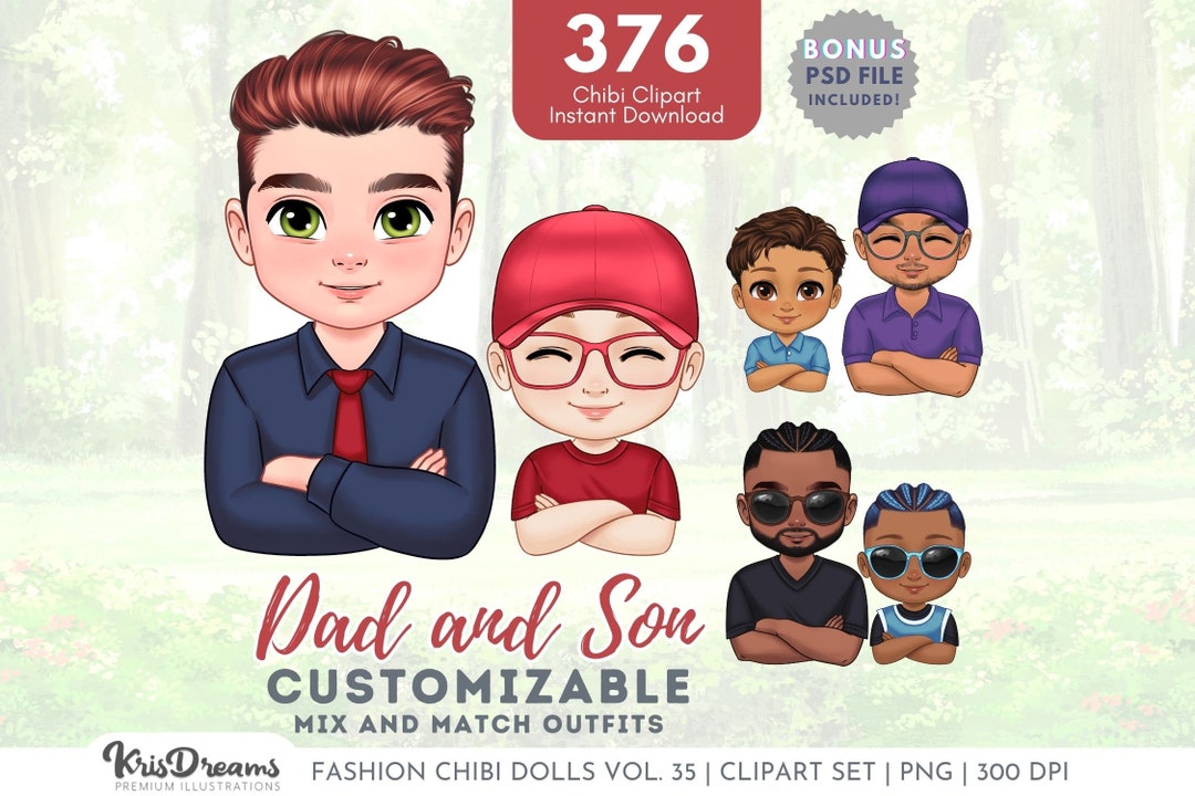 Chibi Style Father and Son Clipart Set for an Adorable - Etsy UK