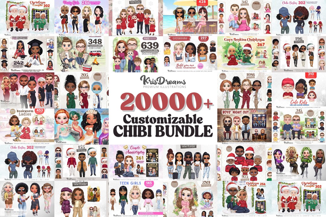 Customizable Chibi Clipart Bundle | Character Creator, Family Portrait ...