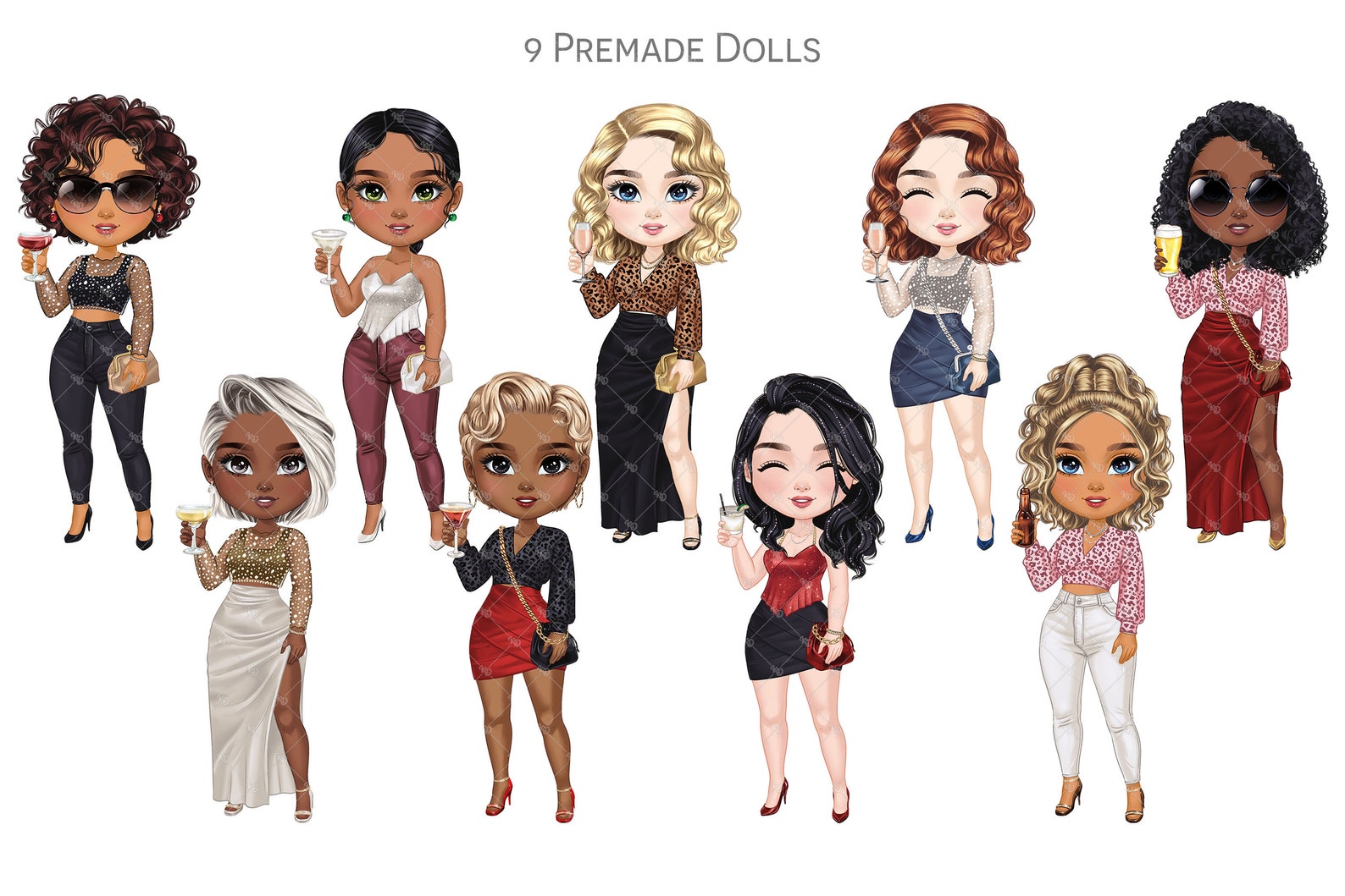 Chibi Best Friends Drinking Cocktail Clipart | Chibi Party Girls ...