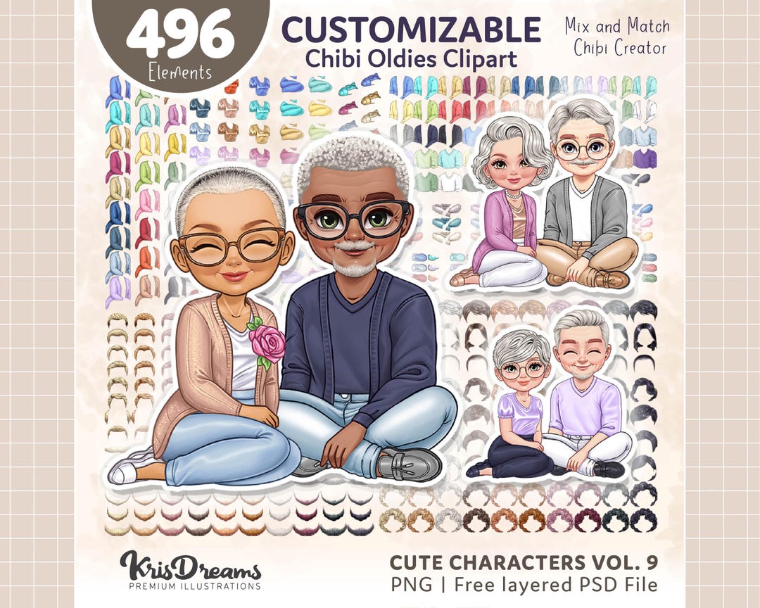Custom Grandparents Clipart – Senior Couple Portrait Creator PSD PNG ...