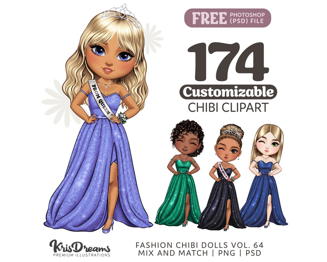 Prom Girls Customizable Png | Chibi Best Friends Cocktail Dresses and ...