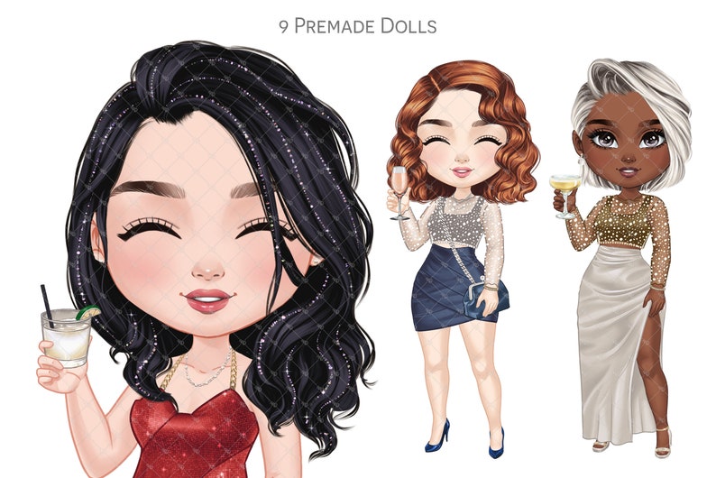 Chibi Best Friends Drinking Cocktail Clipart Chibi Party - Etsy