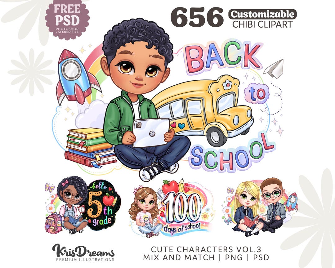 Back-to-school Chibi Clipart Set Cute Student PNG Characters Digital ...