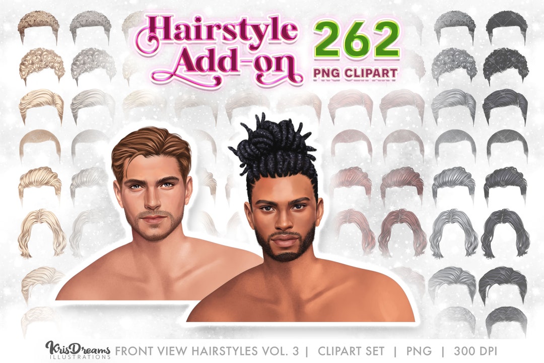 Hair Clipart, Front Hair Add-on, Man Bun, Braid, Locs, Natural Hair ...