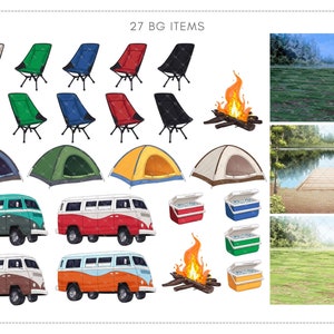 Chibi Couple Camping Clipart – Customizable Back View PNG, Outdoor Lake ...