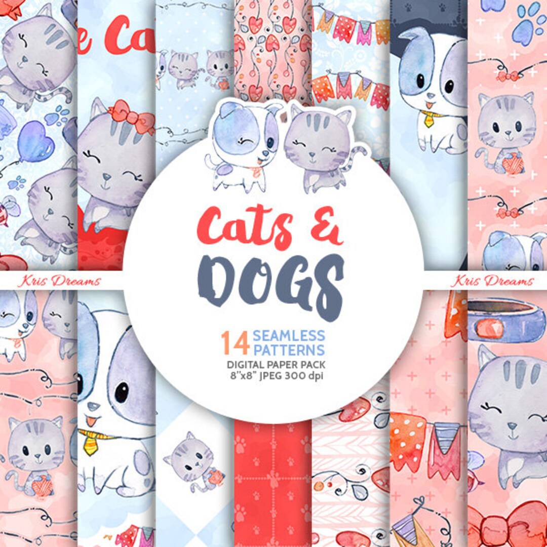Cat Digital Paper Dog Digital Paper Pack Watercolor Paper Bee - Etsy