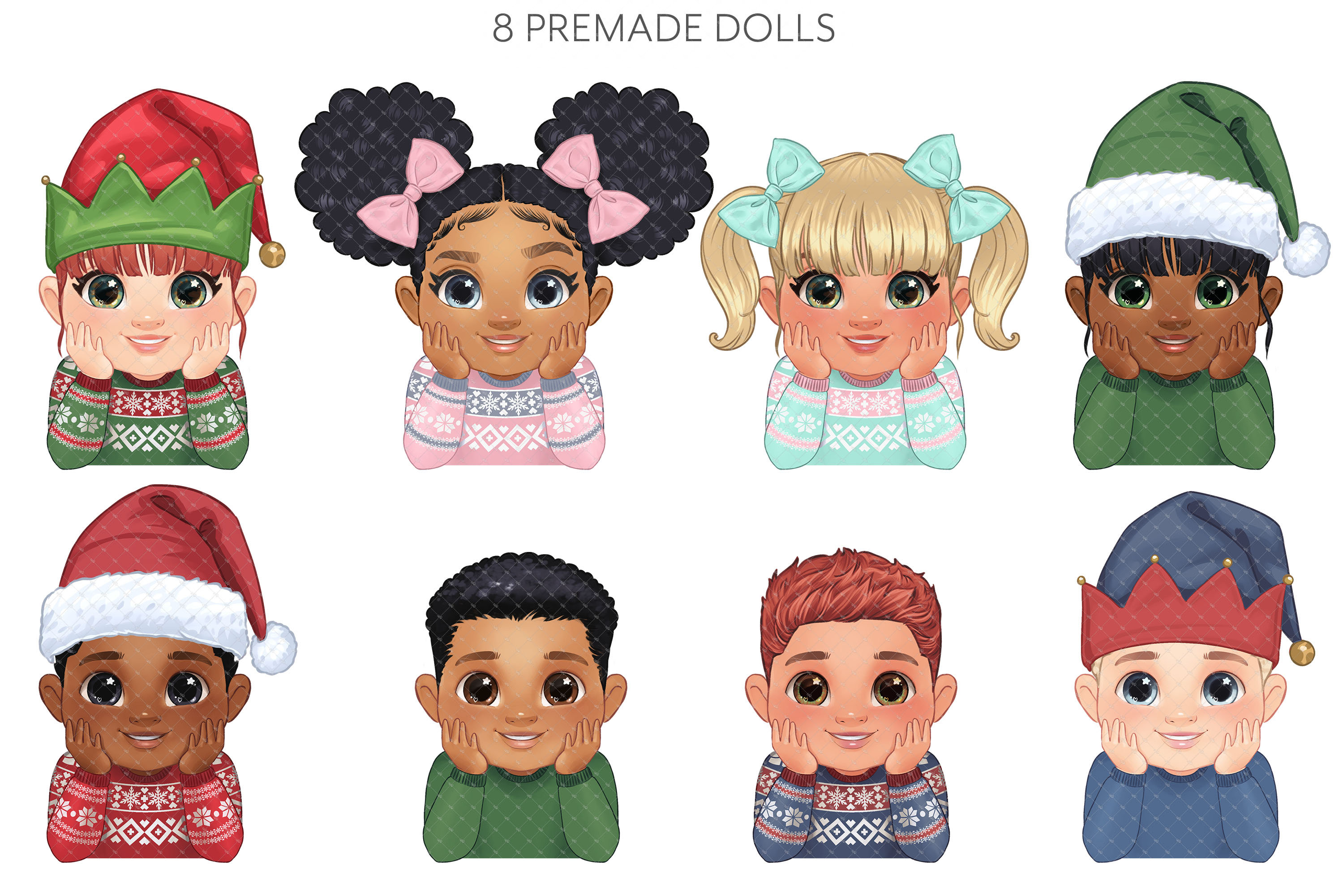 Christmas Best Friends Clipart Chibi Children Png Kids Boys - Etsy