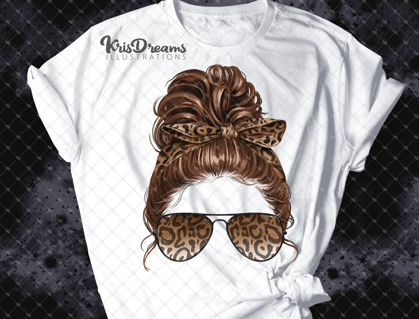 Leopard Print Messy Bun Png, Mom Bun Png, Women Glasses Png, Hair ...